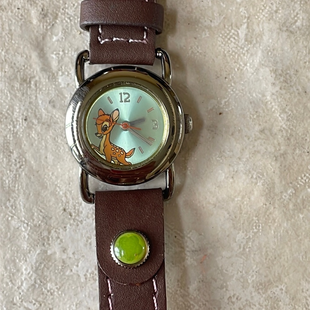Disney Bambi Watch Round Light Green Dial Brown Leath… - Gem